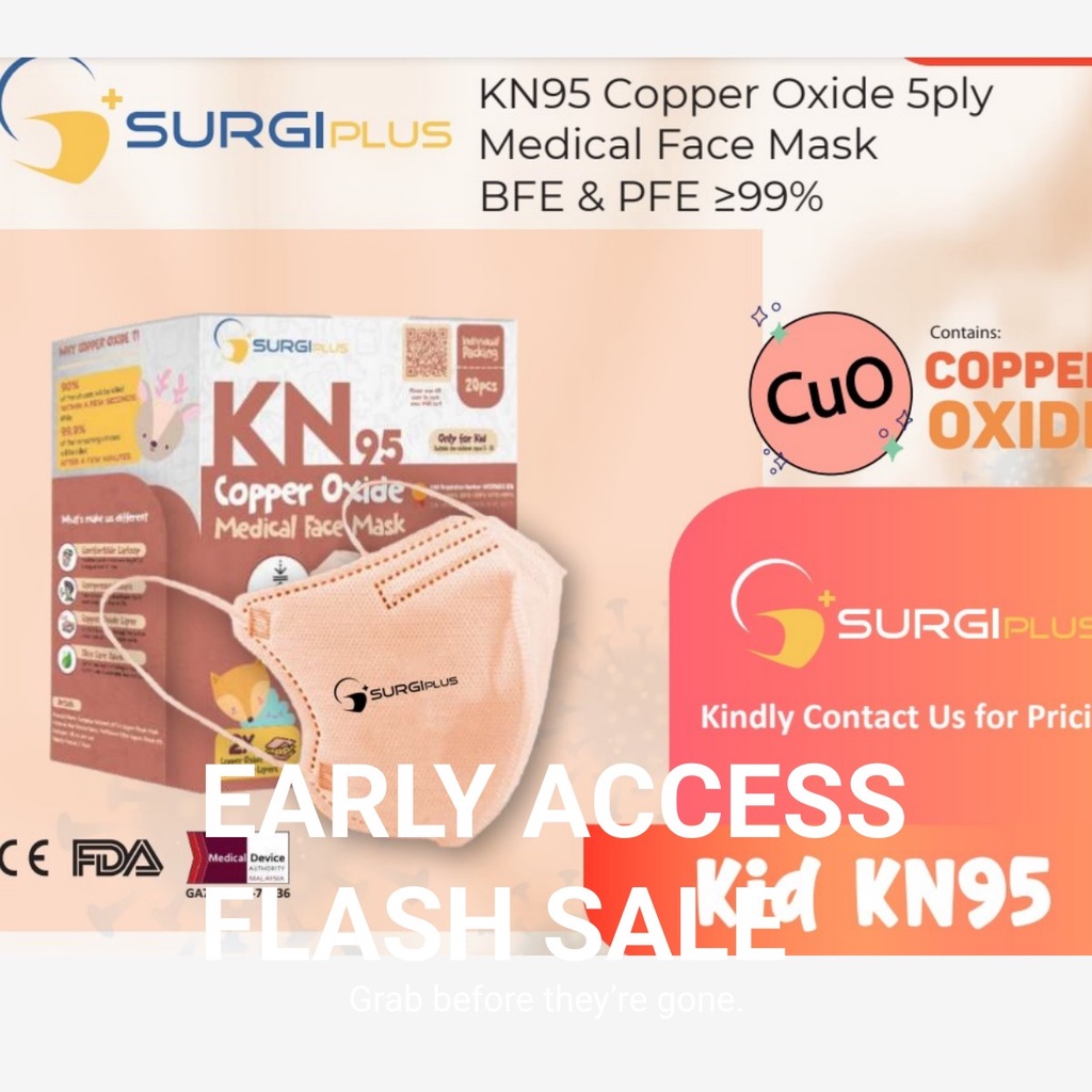 Surgiplus Medical Grade Copper Oxide Kids KN94 Face Mask 20PCS | Shopee ...