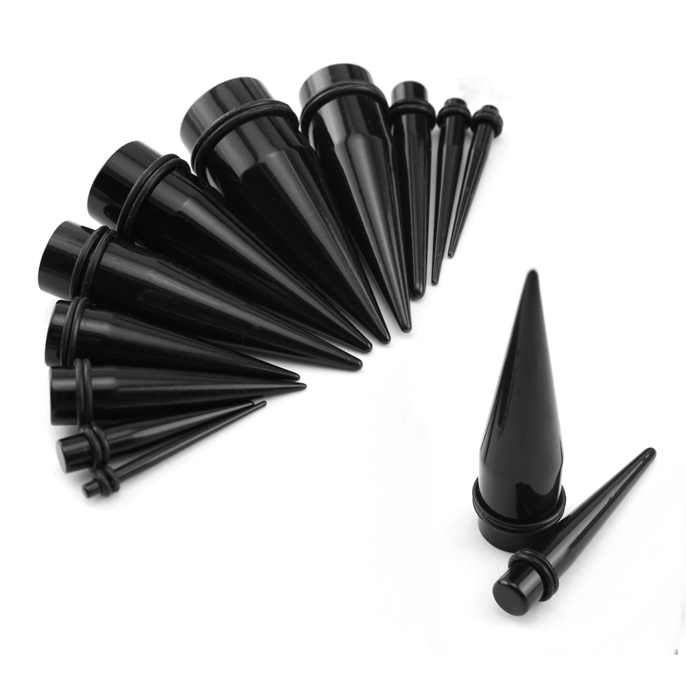 2.5-20 mm Spike Ear Plugs and Tunnel Black Ear Piercings Acrylic Flesh ...