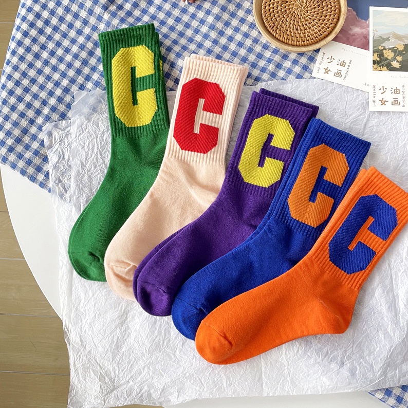 MALAYSIA READY STOCK!1 Pair of Korean Style Women / Lady Socks Letter C ...