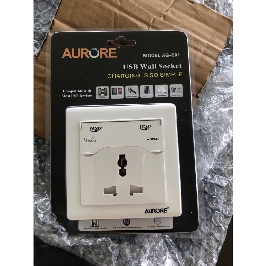 AURORE 13A Universal 3 Pin Wall Switch Socket with 5V 2.3A Dual USB ...