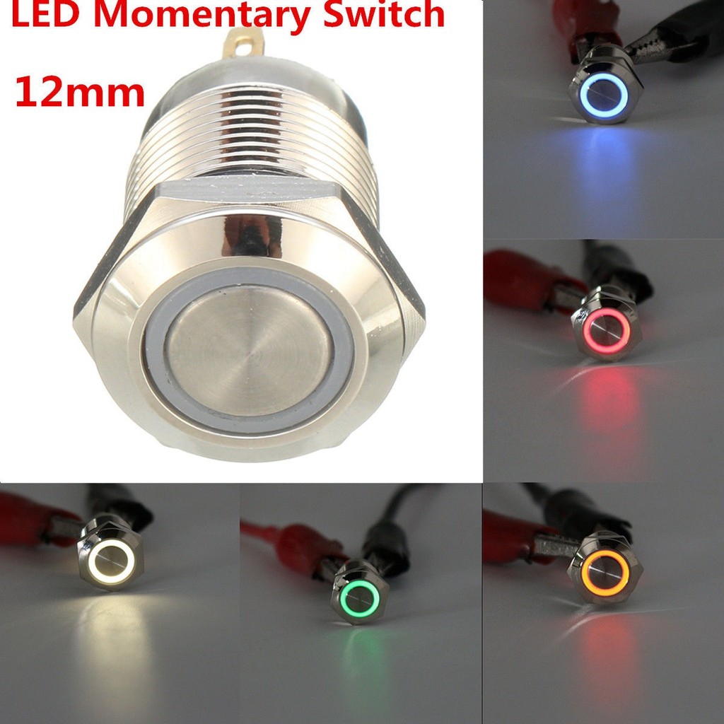 Chrome 4 Pin 12mm Led Light Metal Push Button Momentary Switch ...