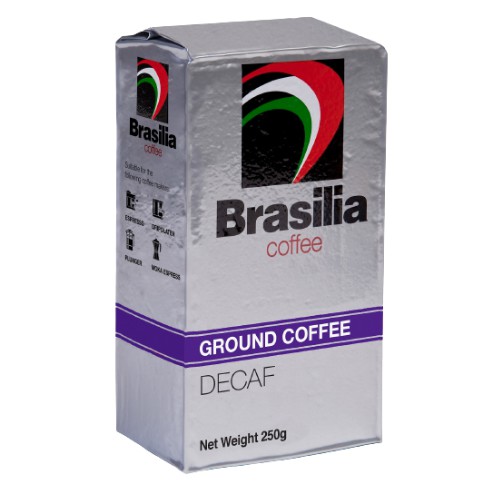Brasilia Ground Coffee Brick Pack Decaf 250g, 100% Arabica Coffee ...