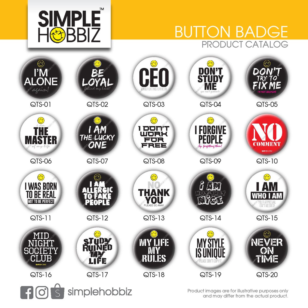 Button Badge 'Simple Hobbiz QUOTES Design A' 45mm 🇲🇾Made In Malaysia🇲🇾 ...