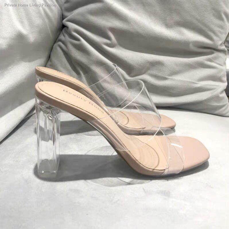 transparent shoe№☁۞[bling]One word with transparent high heel sandals ...