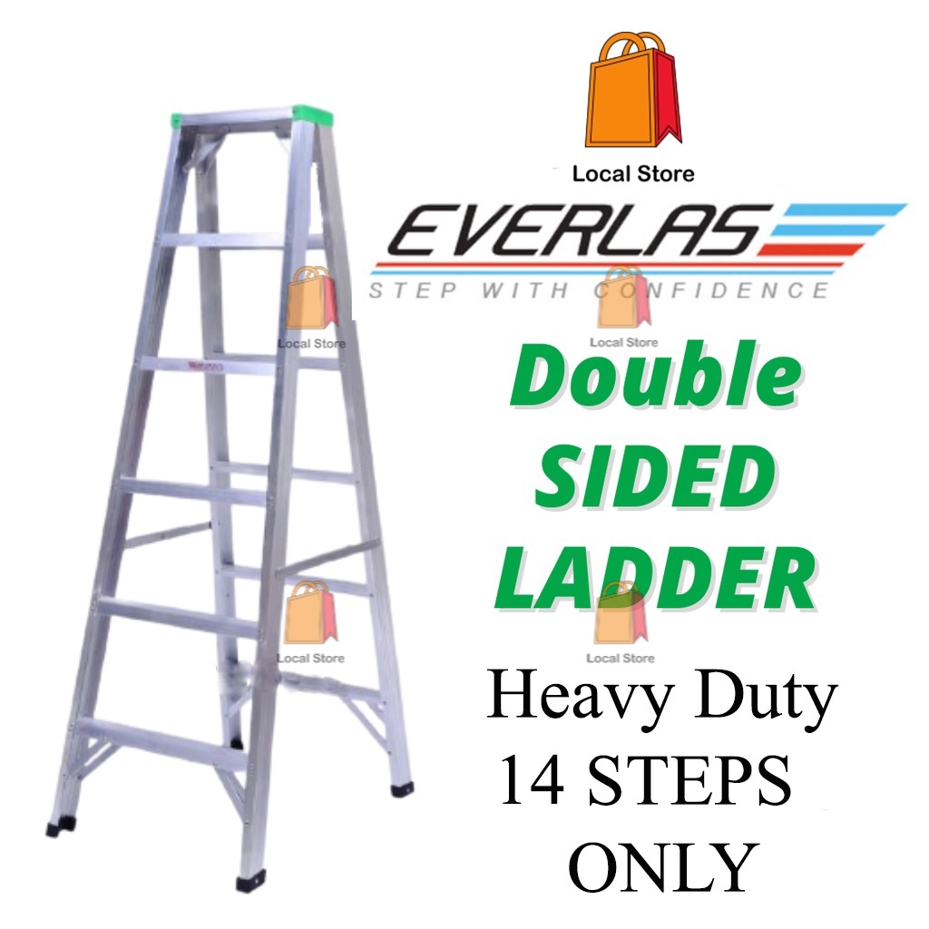 [ 1 UNIT ] 14 STEPS Aluminum Double Sided Ladders Steps Everlas ...