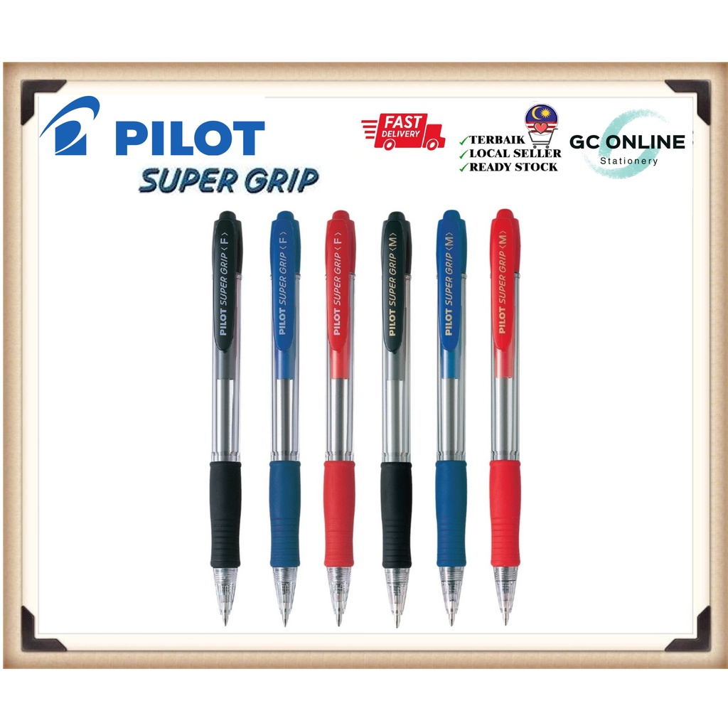Pilot Super Grip Ball Pen Medium / Fine - Black Blue Red | Shopee Malaysia