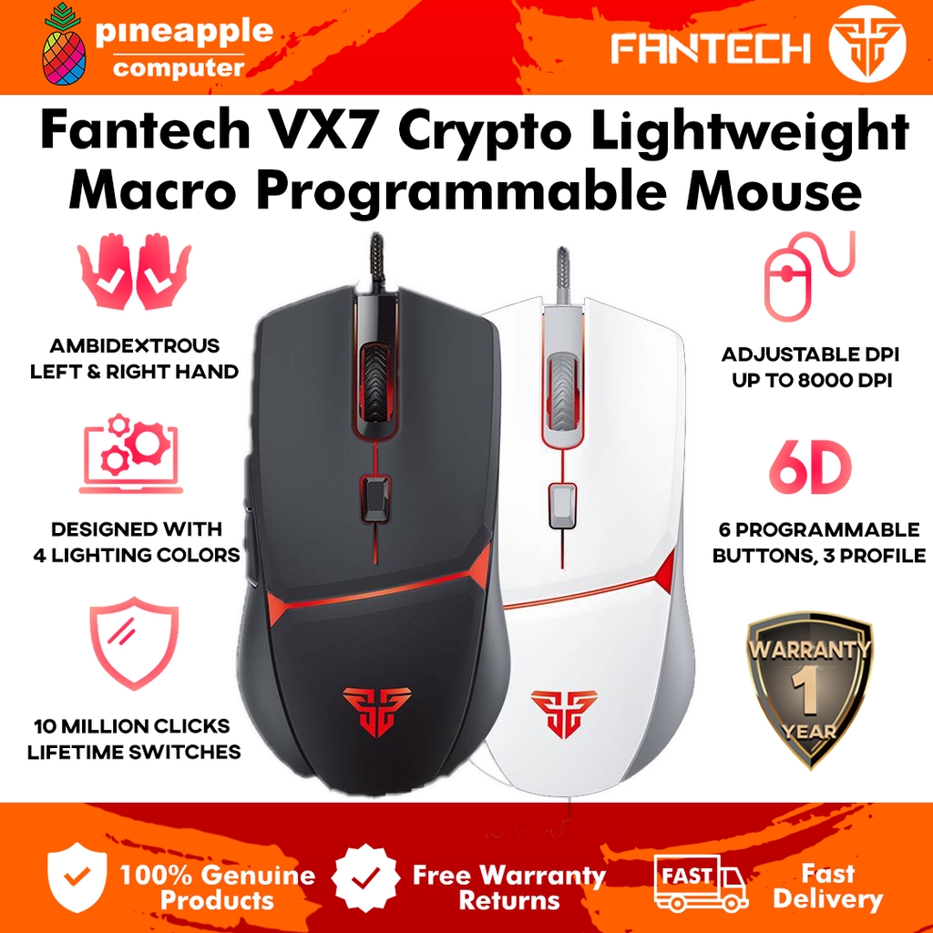 Fantech VX7 Crypto 6D Lightweight Macro Programmable Gaming Mouse ...