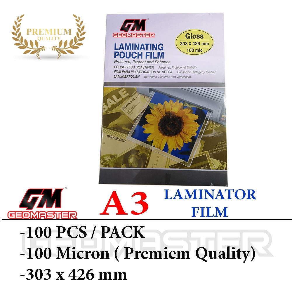 Geomaster Premiem A4 Laminator Film / A4 Laminating Film / Laminate Film 100 Micron (220mm X ...