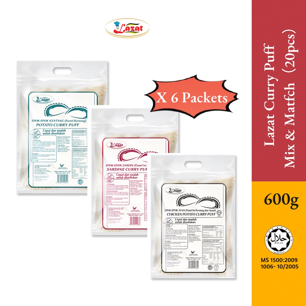 Lazat Curry Puff Frozen Mix & Match - Potato 2 + Sardine 2 + Chicken 2 ...