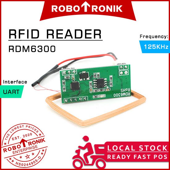RFID Reader Module UART 125kHz RDM6300 w Antenna, compatible Arduino ...