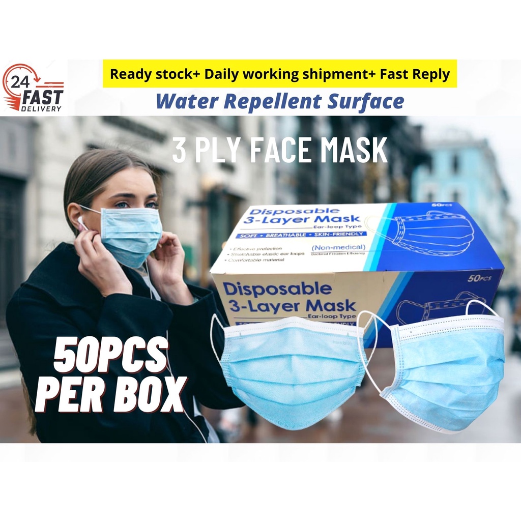 3ply Face Mask Disposable Earloop 3ply Non Medical 50 pcs /Pelitup Muka ...