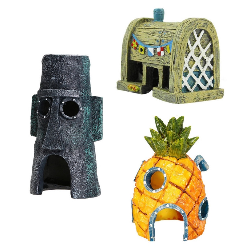 Cartoon Aquarium SpongeBob House Fish Tank Decoration Pineapple ...