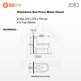 [ZELLA /SANIWARE ] C615S One Piece Toilet Washdown Water Closet (S-TRAP ...
