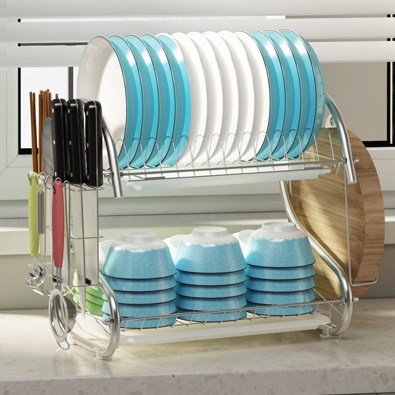 2 Layer Dish Rack with drainers chopping board cup holder Rak Pinggan ...
