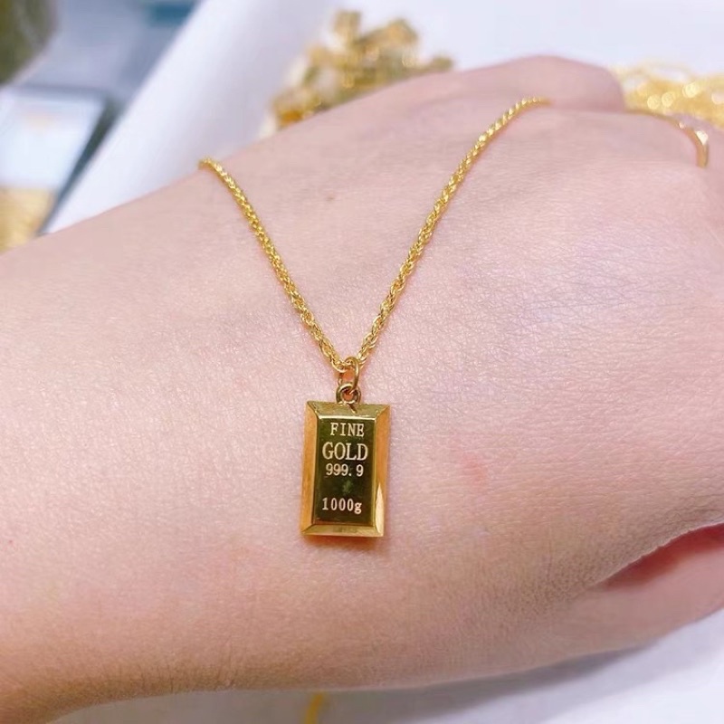 MM Jewelry 18K Gold Bar Necklace Mini Pendant Elena Emas Korea Set Necklace Emas Rantai Leher ...