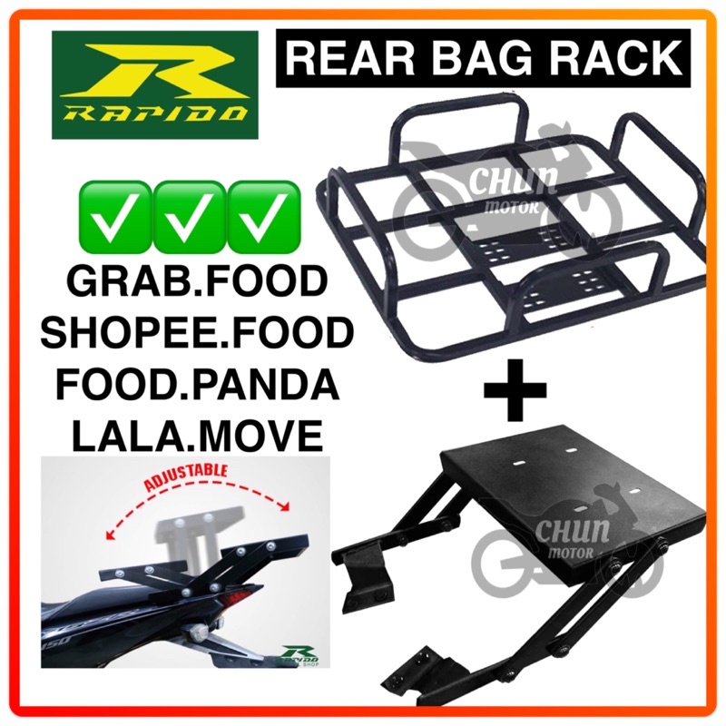 Rapido Rack Adjustable + Besi Bag Rack For Motorcycle Y15ZR/LC135/RS150 ...