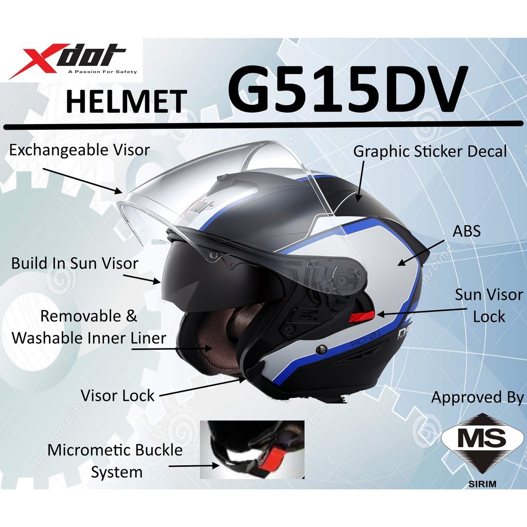 MYRIDER XDOT G515 Double Visor GT Air Helmet Topi Keledar Double Visor ...