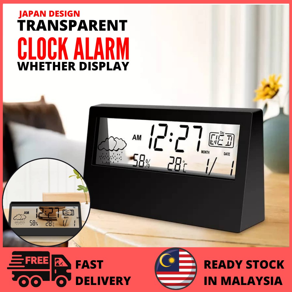 🔥READY STOCK🔥Transparent Digital Alarm Clock Temperature Smart Weather ...