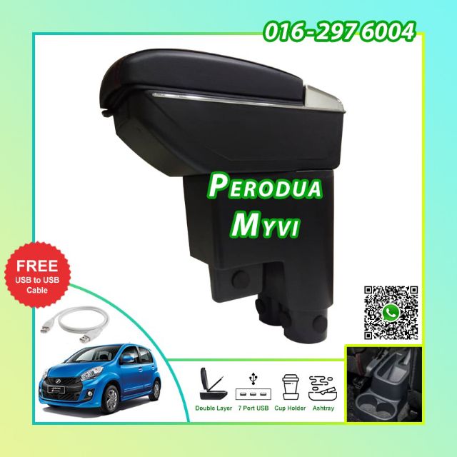 (1pc) Myvi Armrest console box with 7USB Black Red stitch 2005-2017 ...