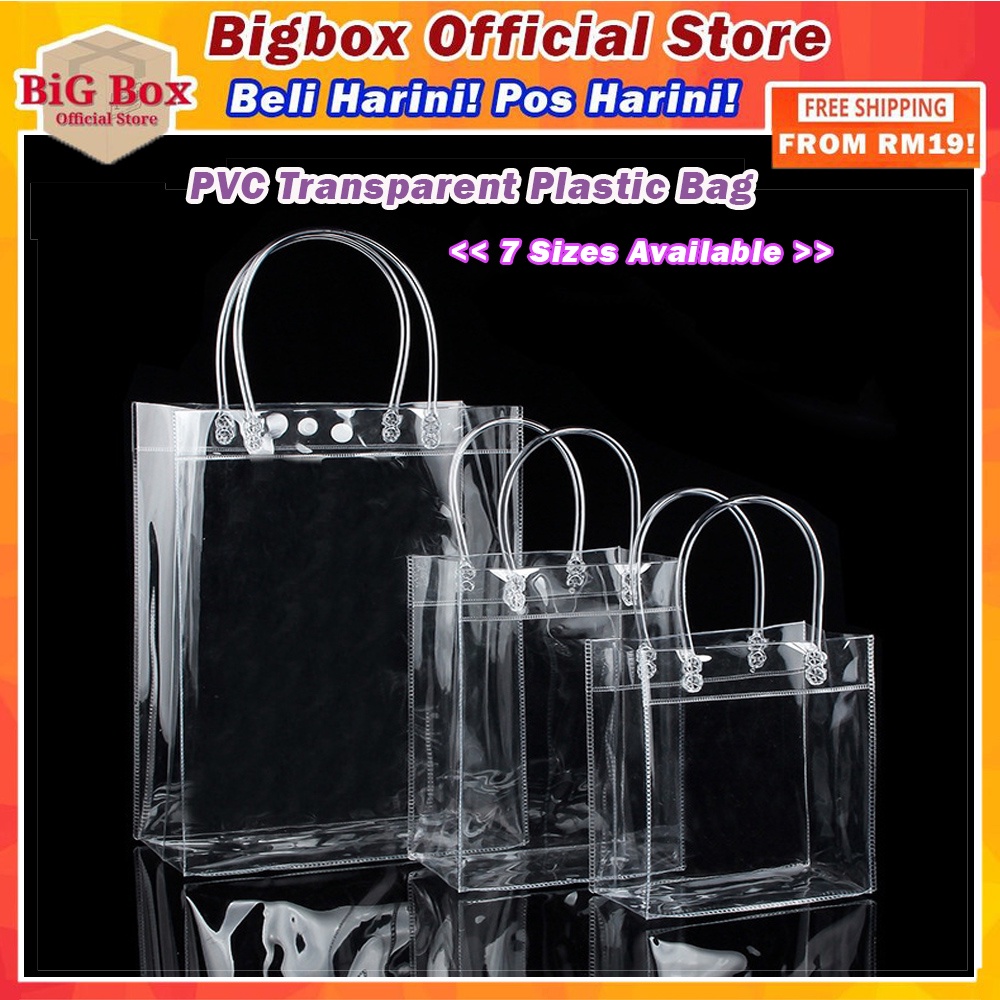Transparent PVC Plastic Shoulder Handbag Gift Bag Tote Bag Handle ...