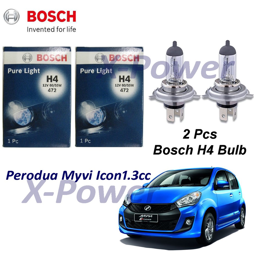 Perodua Myvi Icon Headlamp Light Bulb Bosch H4 12V 55W/100W 2Pcs xpower ...
