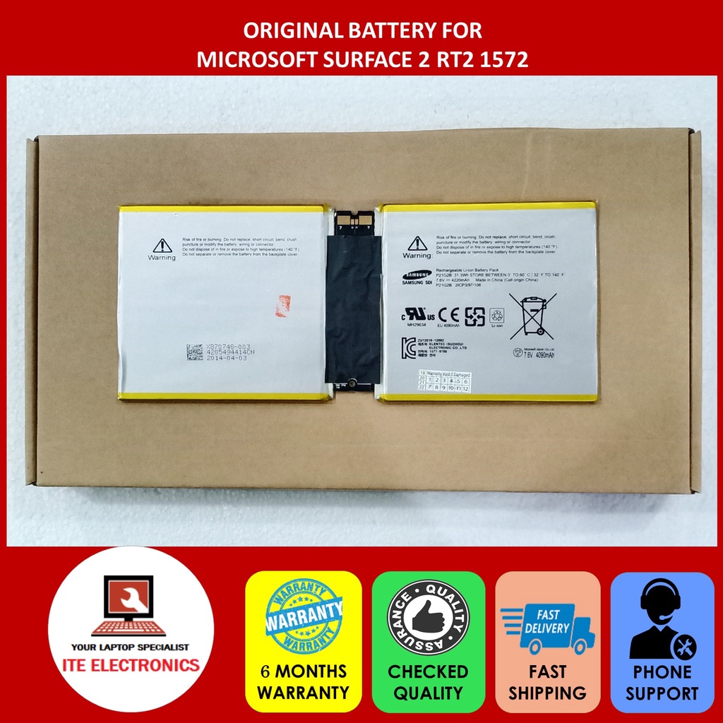 ORIGINAL MICROSOFT SURFACE 2 RT2 1572 BATTERY 2 CELLS 31.3Wh P21G2B ...