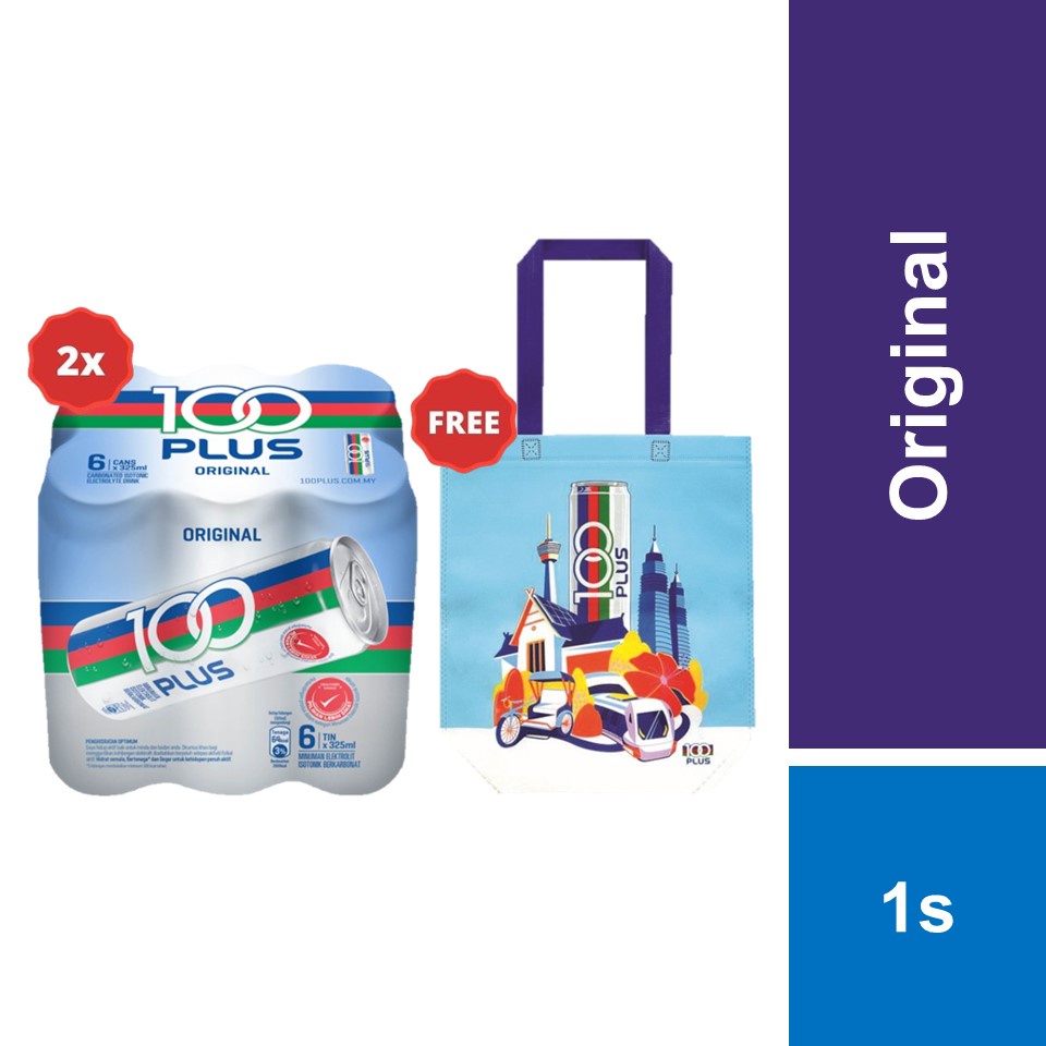100Plus Original Can 325ml x 6s (2 set) FREE 100Plus Tote Bag (Random ...