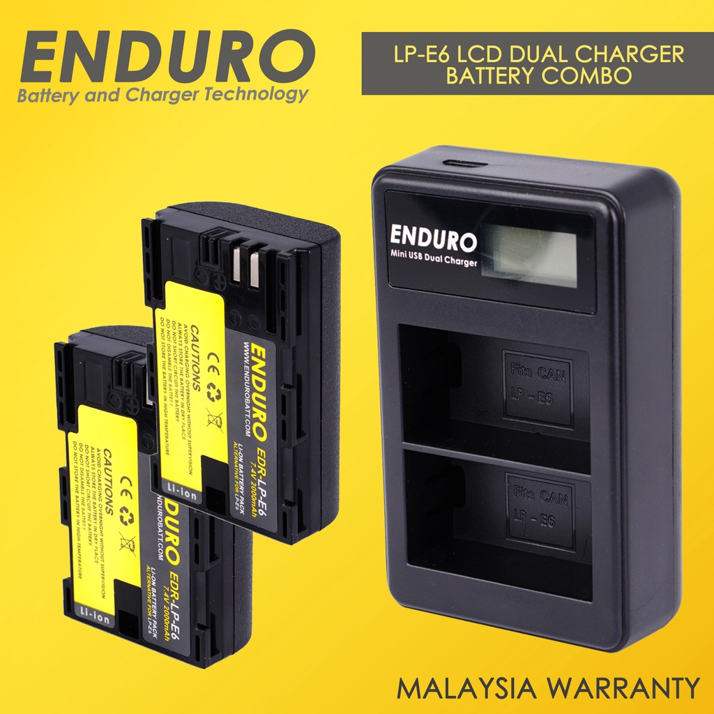 Enduro LP-E6 LCD Dual Charger with 2 x Batteries Combo Package (New ...