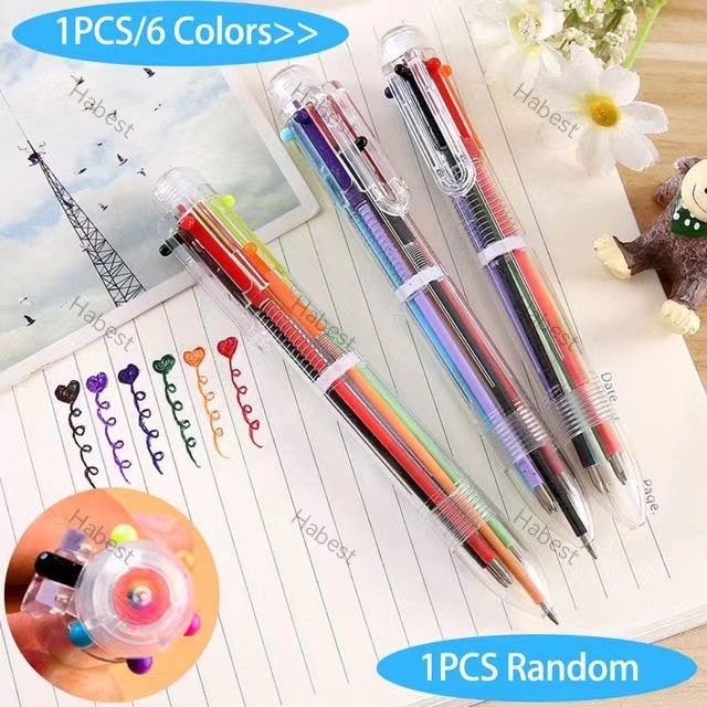 Multicolor 6 IN 1 Ball Pen 0.5mm Multifunction School Office Stationery ...