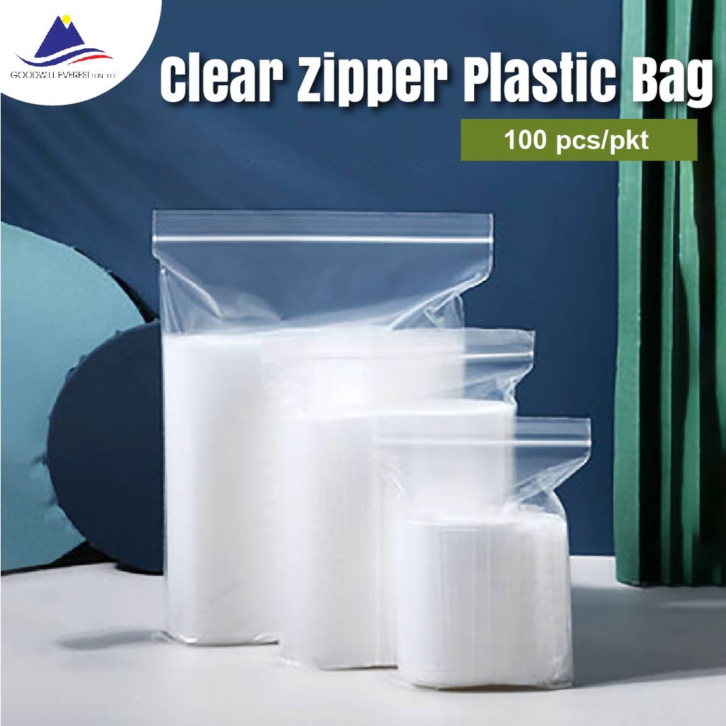 (100pcs/pkt) Clear Zipper Plastic, Zip Lock Plastic Transparent (7"x10 ...