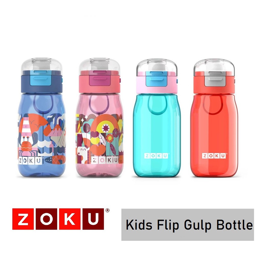 Zoku Kids Flip Gulp Water Bottle (16oz / 475 ml) Kid Bottle Children ...