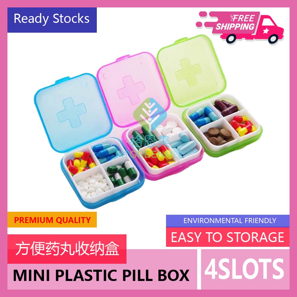 MYGREENMED- Mini Plastic Pill Box Kotak Ubat [4 Slot Capsules Case ...