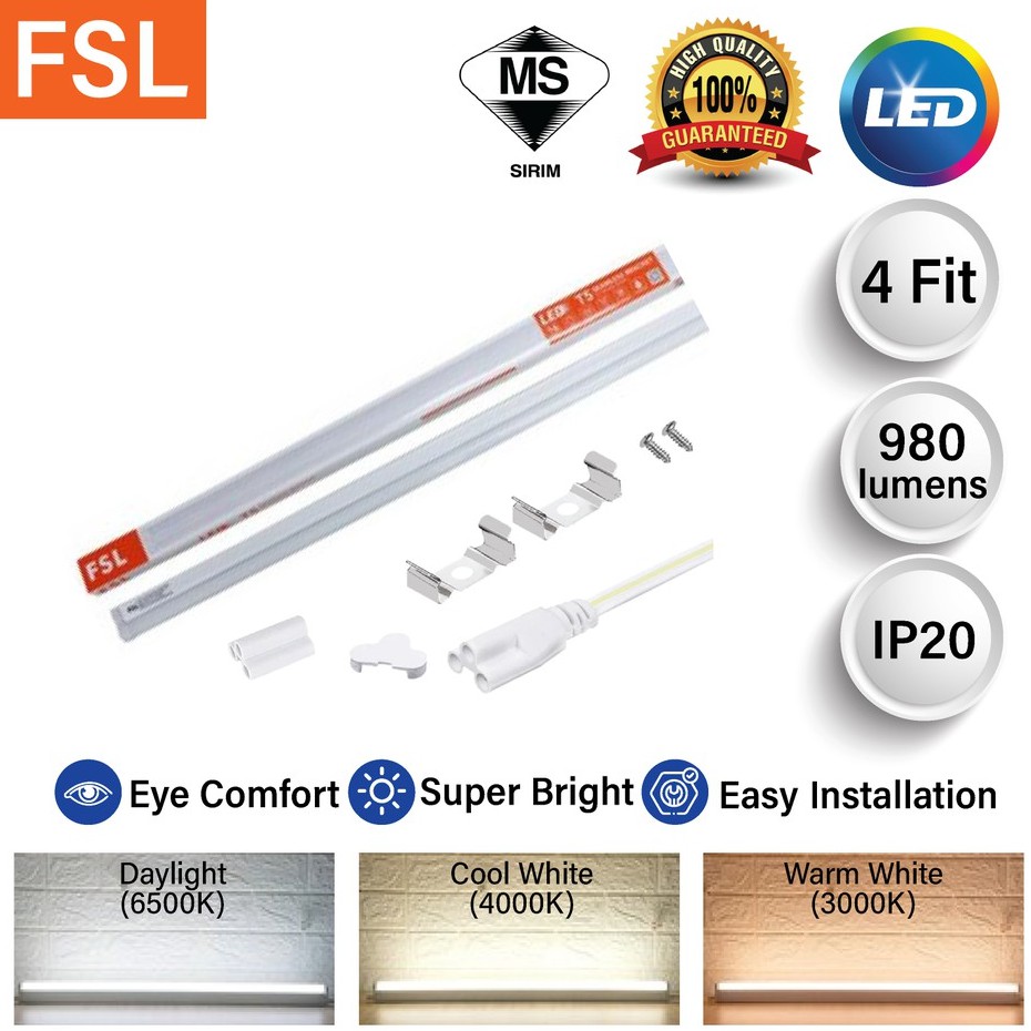 FSL T5 1FIT/2FIT/3FIT/4FIT 16W LED TUBE SET C/W BRACKET (6500K/4000K/3000K) | Shopee Malaysia