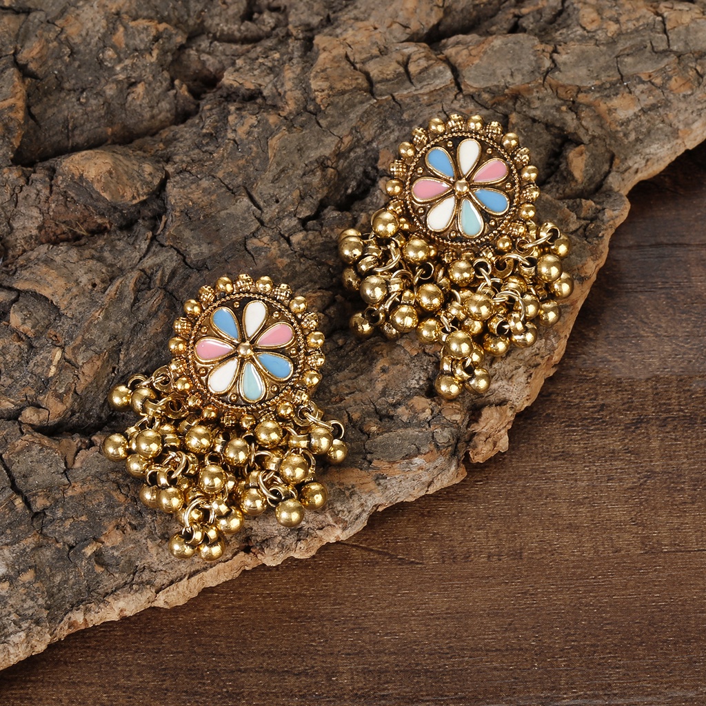 Women's Classic Flower Indian Earrings Ethnic Gypsy Vintage Gold Color ...