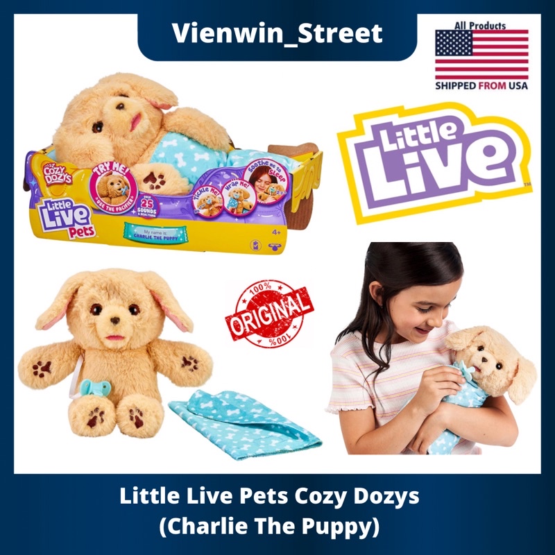 Little Live Pets Cozy Dozy (Charlie The Puppy) Interactive Plush Toy ...