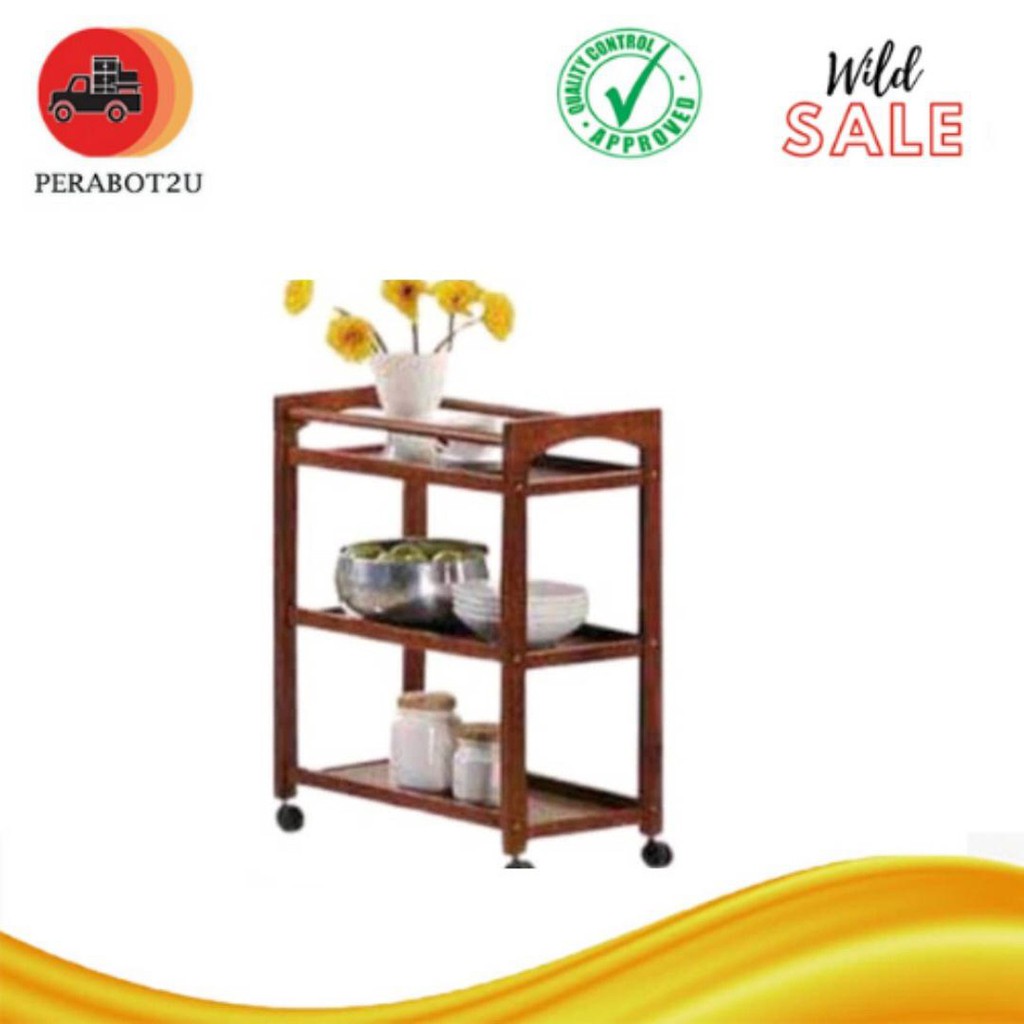 P2U EL Troli Kayu / Rak Kayu Beroda / 3 Tier Trolley Storage Rack / Rak ...