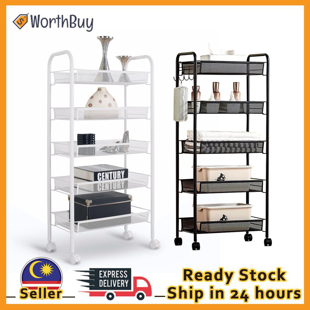 Worthbuy 5 Tier Multipurpose Storage Rack Trolley Rack With Wheel ...