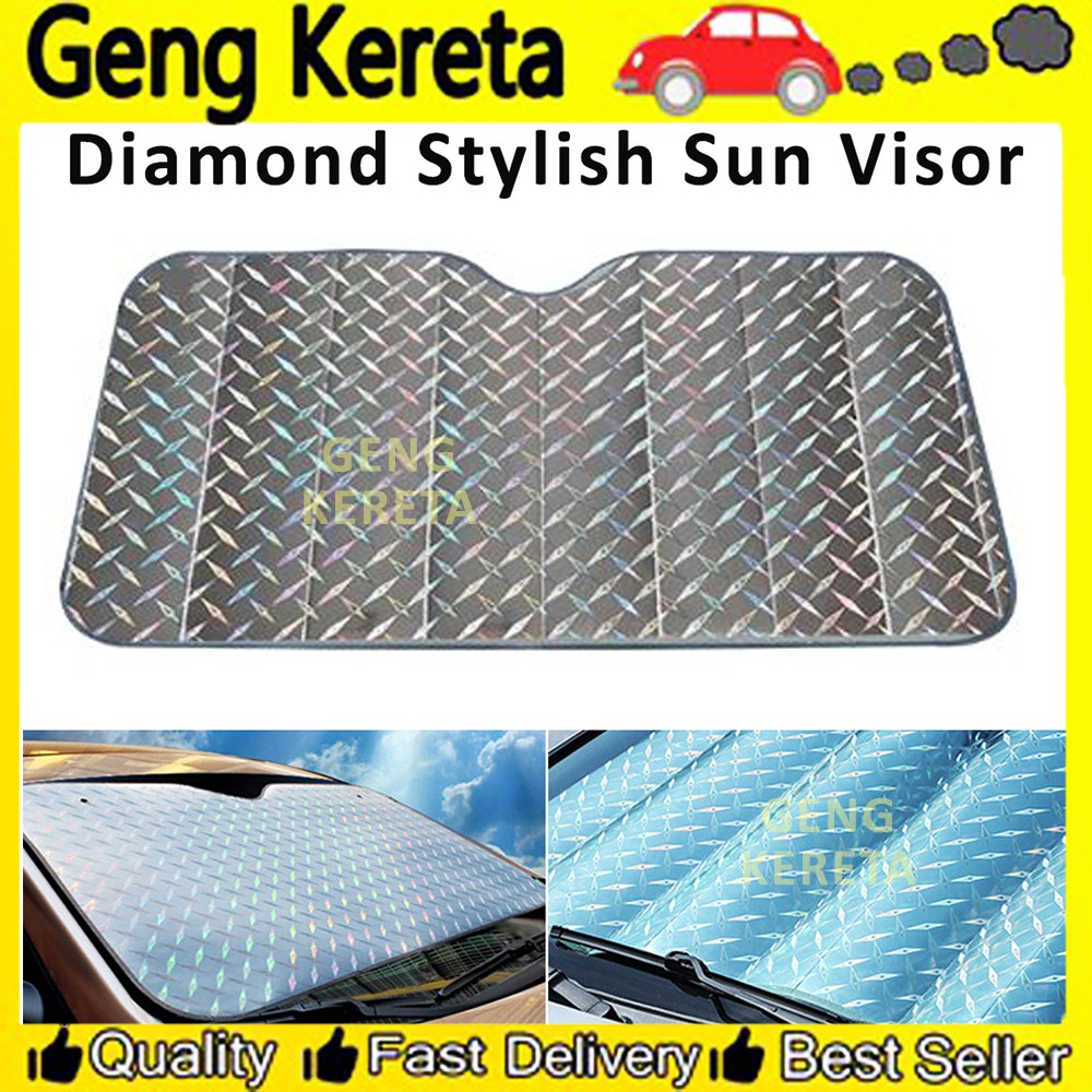 Laser Diamond Silver Car Sun Visor Front 5 Layers Protection Sun Shade ...