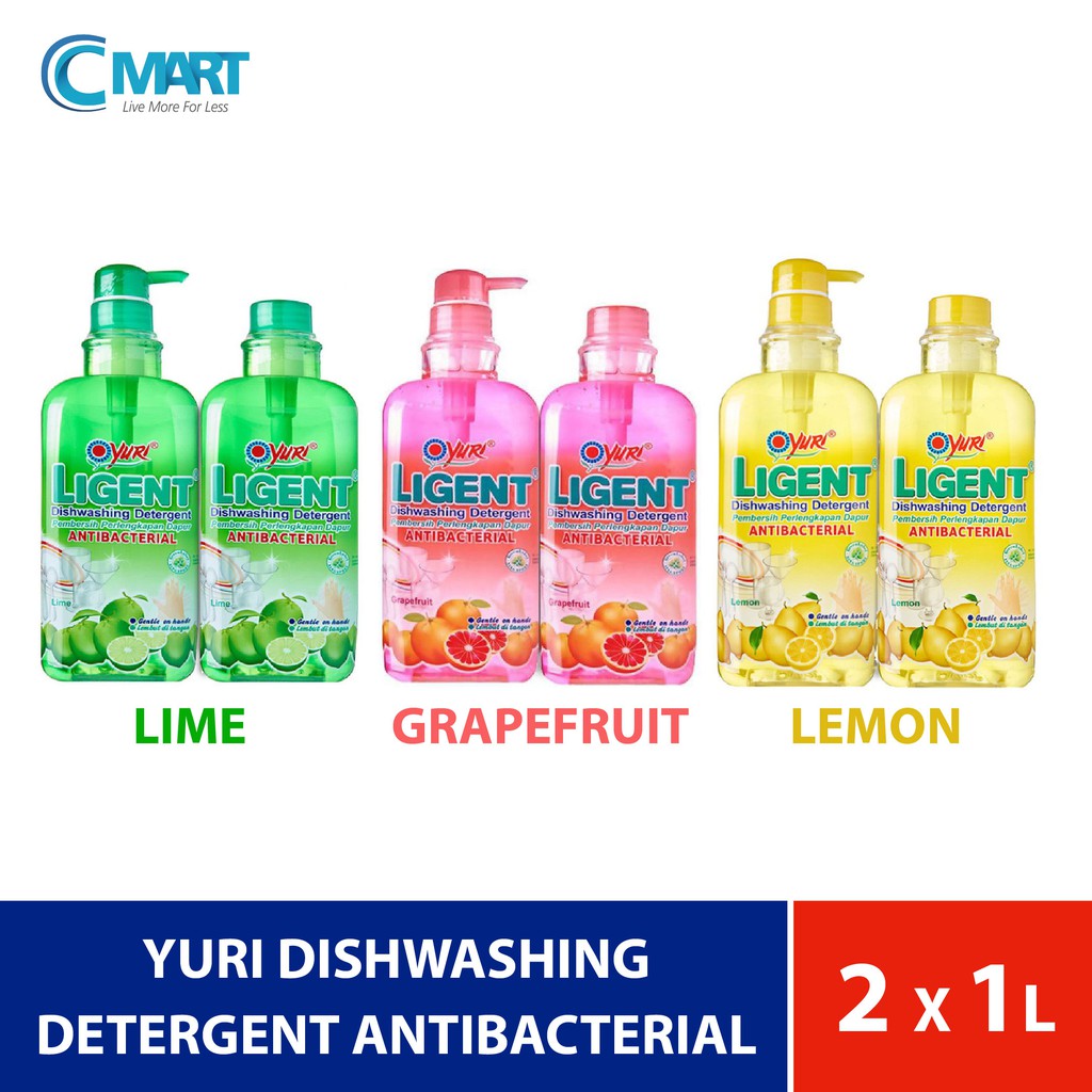 Yuri Dishwashing Detergent Antibacterial Bottle 2's x 1Litre | Shopee ...