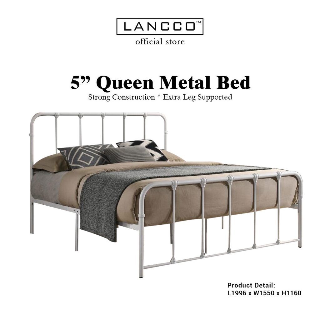 LANCCO Farm House Metal Bed Frame Solid Queen - White | Shopee Malaysia