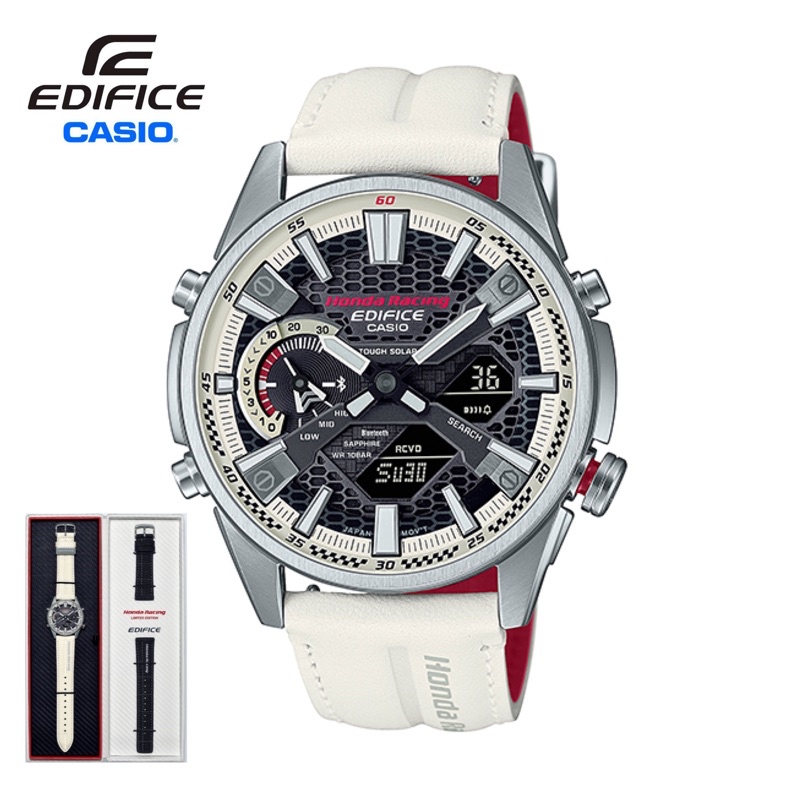 Casio Edifice 💯(Ori) ECB-S100HR-1A Limited Edition Honda Racing White Leather Band Men Watch ECB ...