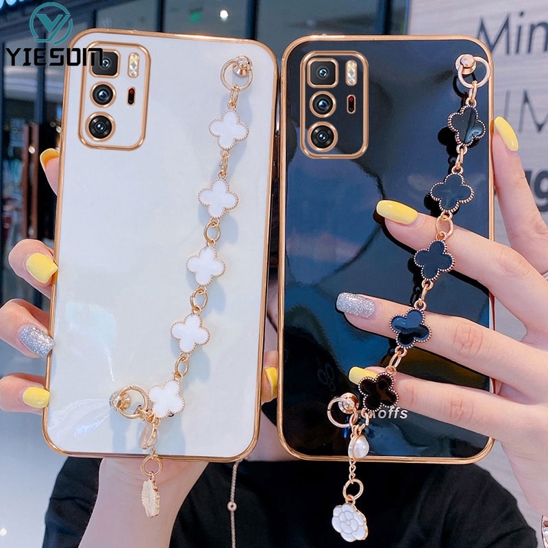 Plating Lucky leaf Bracelet Wrist Chain Phone Case Xiaomi Poco F3 X3 GT ...