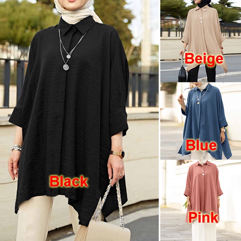 🌸READY STOCK🌸【S-5XL】Women Plus Size Muslimah Blouse Solid Shirt ...
