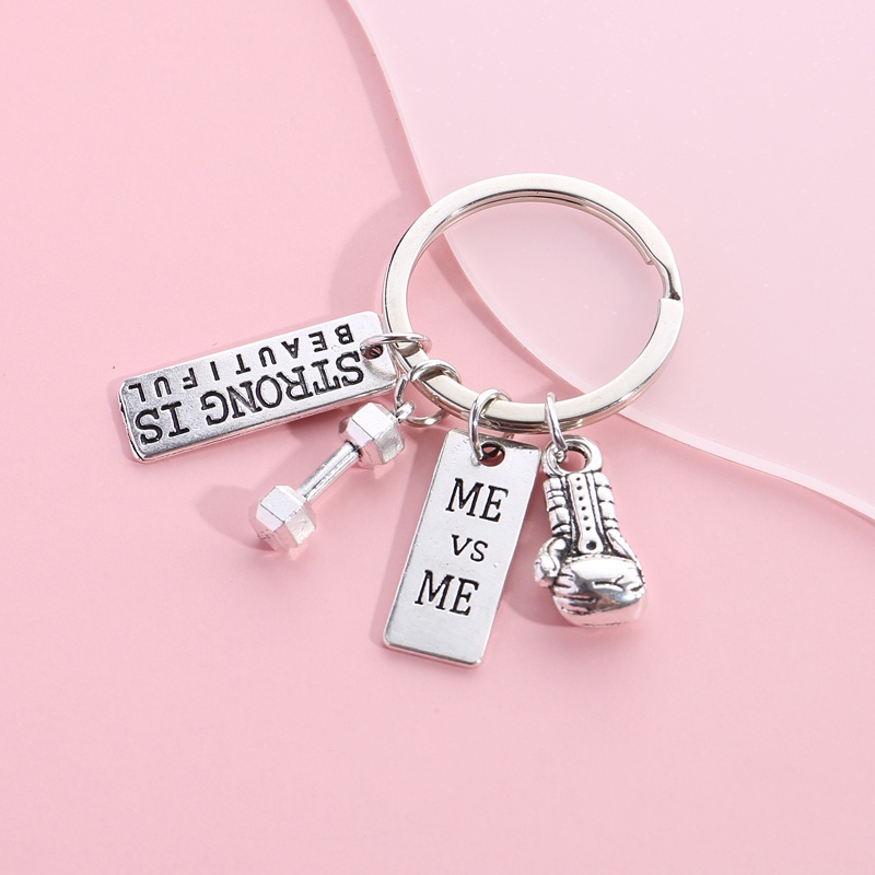 Sports Keychain Strong Is Beautiful Fitness Key Ring Barbell Boxing ...