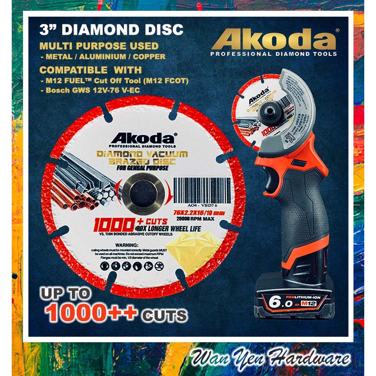 3" AKODA Diamond Vacuum Blazer Disc use with Milwaukee M12 FUEL™ Cut ...