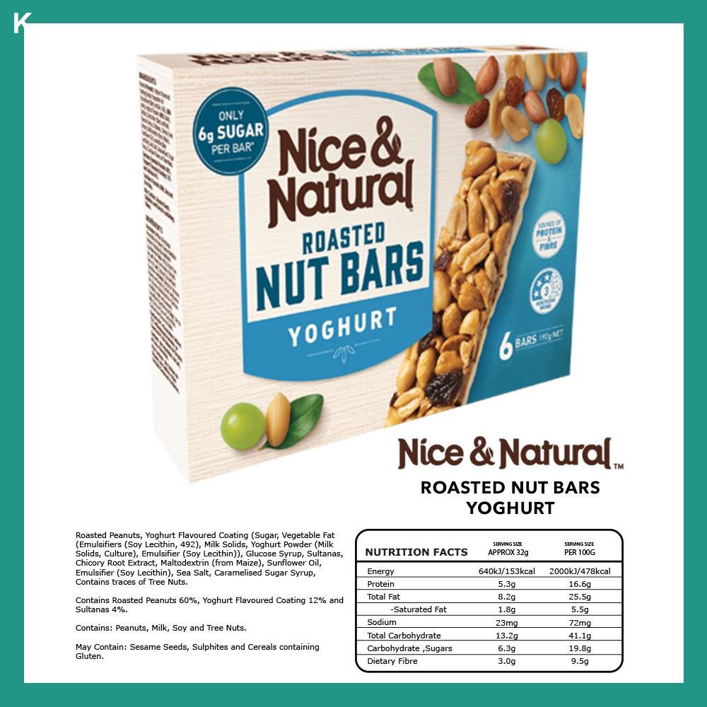 ☋Nice&Natural Assorted Protein & Fibre Roasted Nut Bars 192G x 6 ...