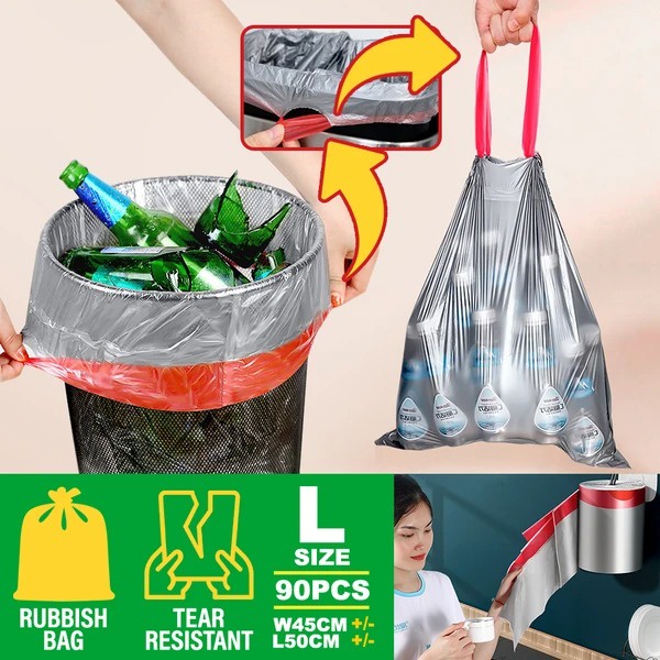Elantas [ 90pcs ] LARGE Non Tearable Garbage Bag / Plastik Sampah Tahan ...