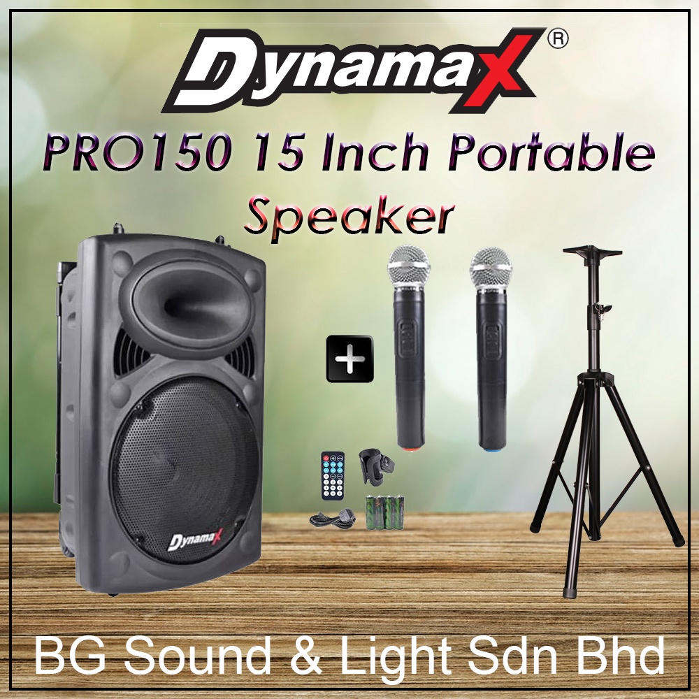 Dynamax PRO150A 15 Inch Portable Speaker With 2 Units Wireless Mic And ...