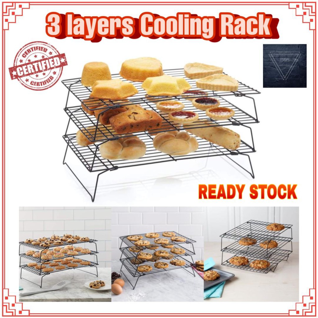 🇲🇾 D&S Non-Stick Carbon Steel 3 Layers Cooling Rack Baking Rack Oven ...
