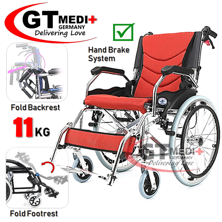 W36-P-11 GT MEDIT GERMANY Ultra Lightweight Self Propelled Wheelchair Foldable Travel Wheel ...